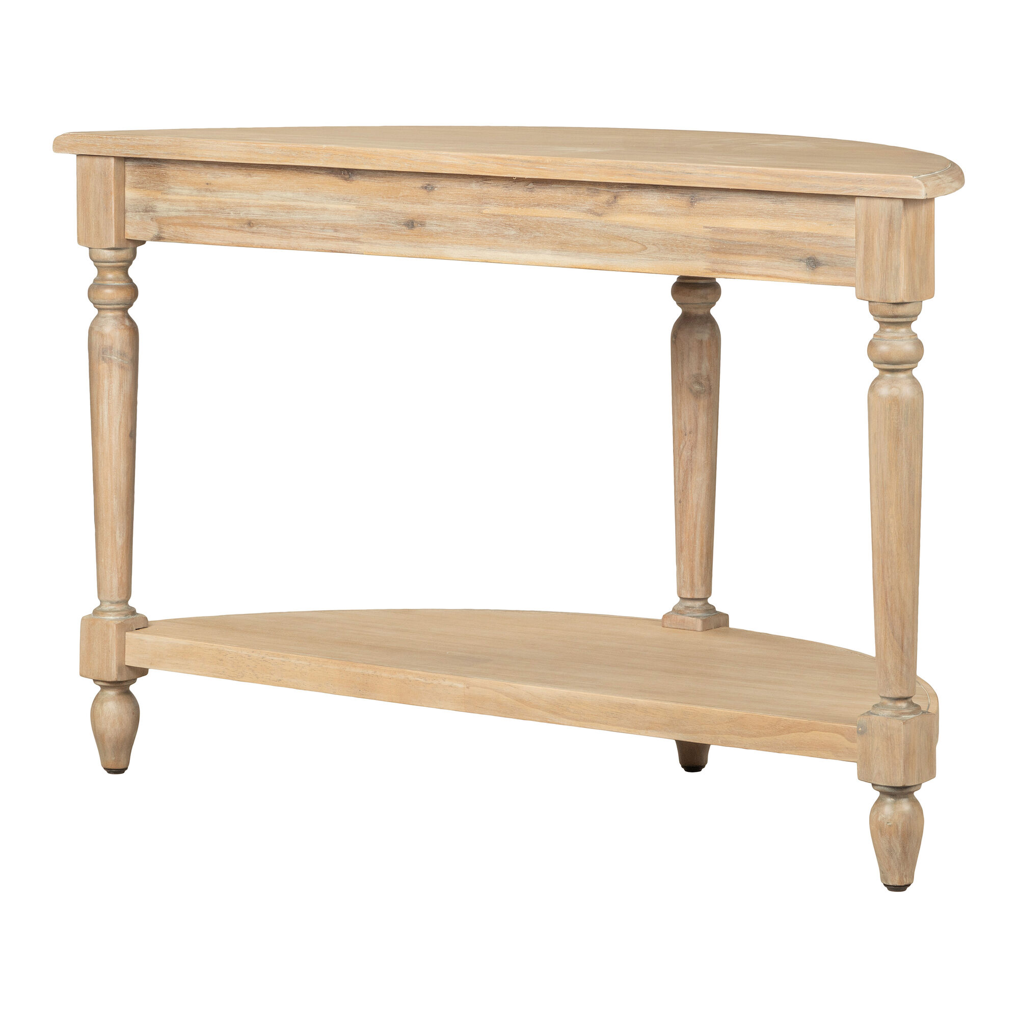 Natural Wood Everett Half Round Wood Console Table With Shelf ...